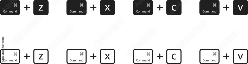 Hot keys icon set. Command z, Command x, Command c, Command v. Vector ...