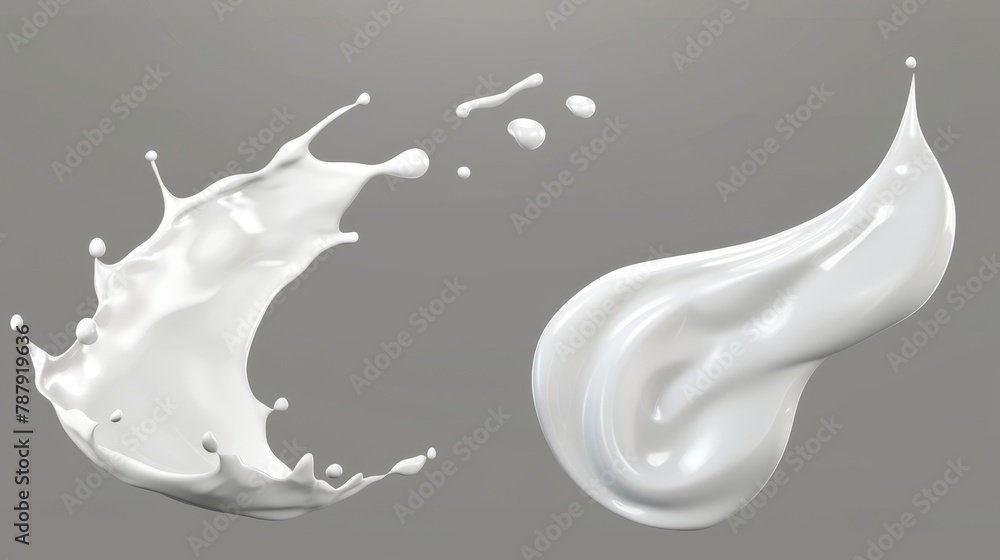 3d modern illustration of cream smear on a grey background with white ...