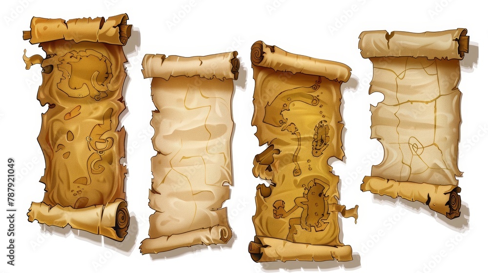 Modern cartoon illustration of ancient treasure map on ancient papyrus ...