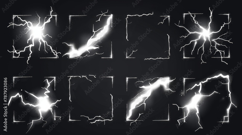 Photoframes with thunderbolt effect, white electric borders, real 3d ...