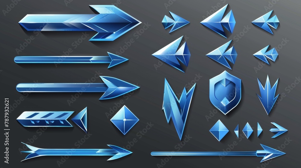 3D set of blue arrow cursors isolated on transparent background. Modern ...