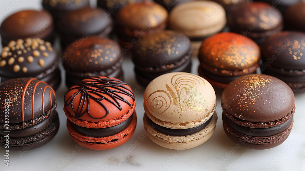 22. Chocolate-Coated Macarons: A colorful display features an ...
