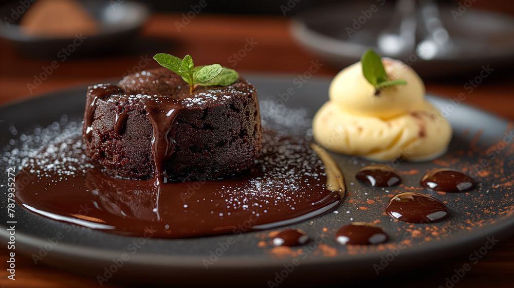 23. Chocolate Fondant Masterpiece: A dessert plate showcases a ...