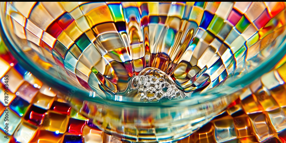 Abstract images, multi-colored glass with holes and reflections ...