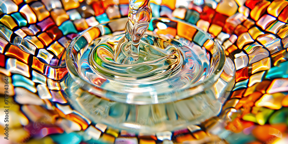 Abstract images, multi-colored glass with holes and reflections ...