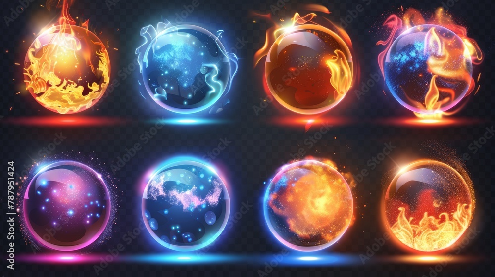 The magic game orbs set isolated on transparent background. Modern ...