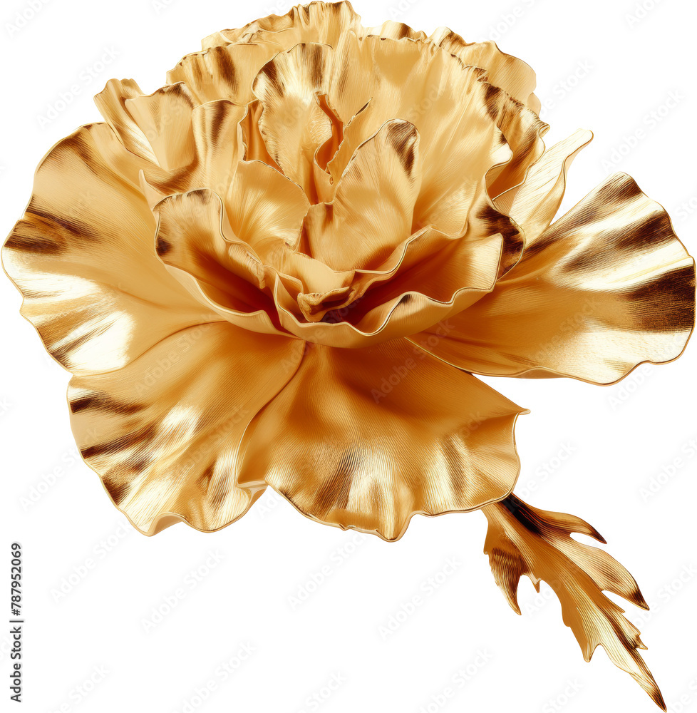 carnation flower made of gold,golden carnation flower isolated on white or transparent ...
