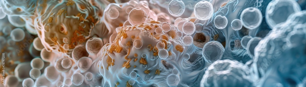 A detailed microscopic image of skin cells showing the effects of ...