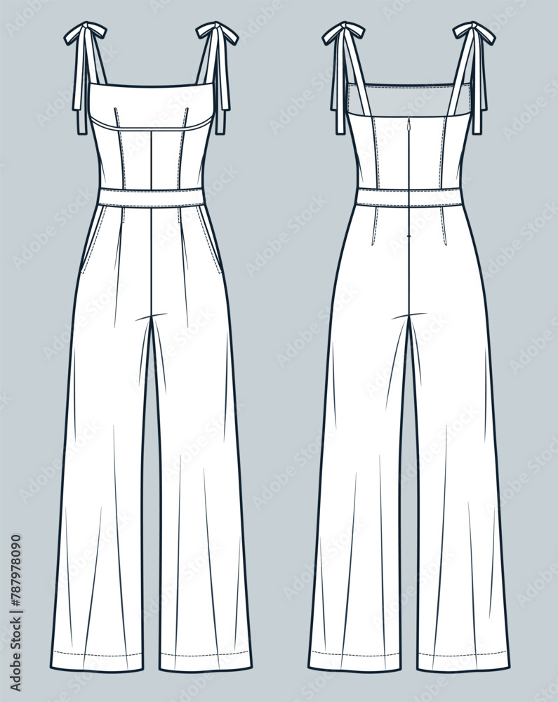 Jumpsuit technical fashion Illustration. Wide Leg Jumpsuit fashion flat ...
