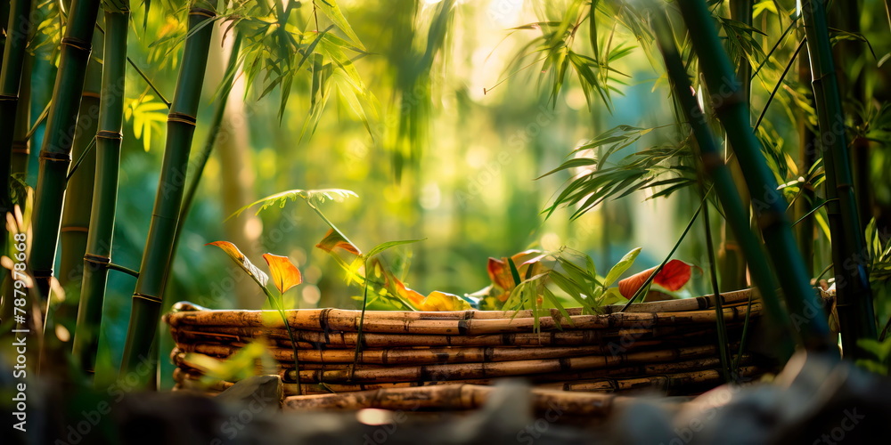 beautiful bamboo garden where spring nature merges with the structure ...
