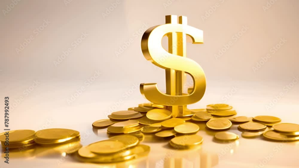 USD golden dollar sign. Gold coin in 3D animation with a rotating ...