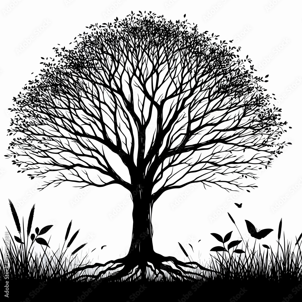 Tree silhouette vector illustration White Background, silhouette tree ...
