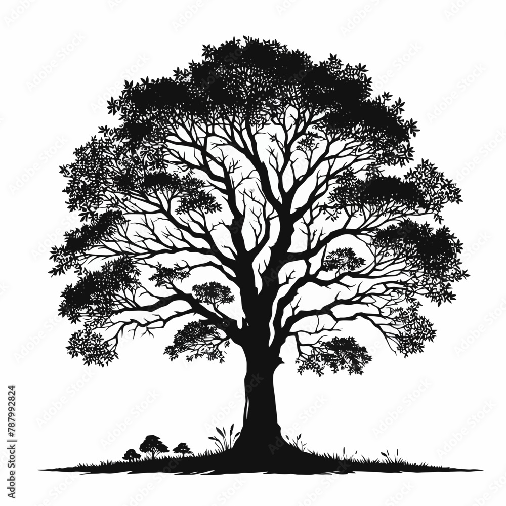 Tree silhouette vector illustration White Background, silhouette tree ...