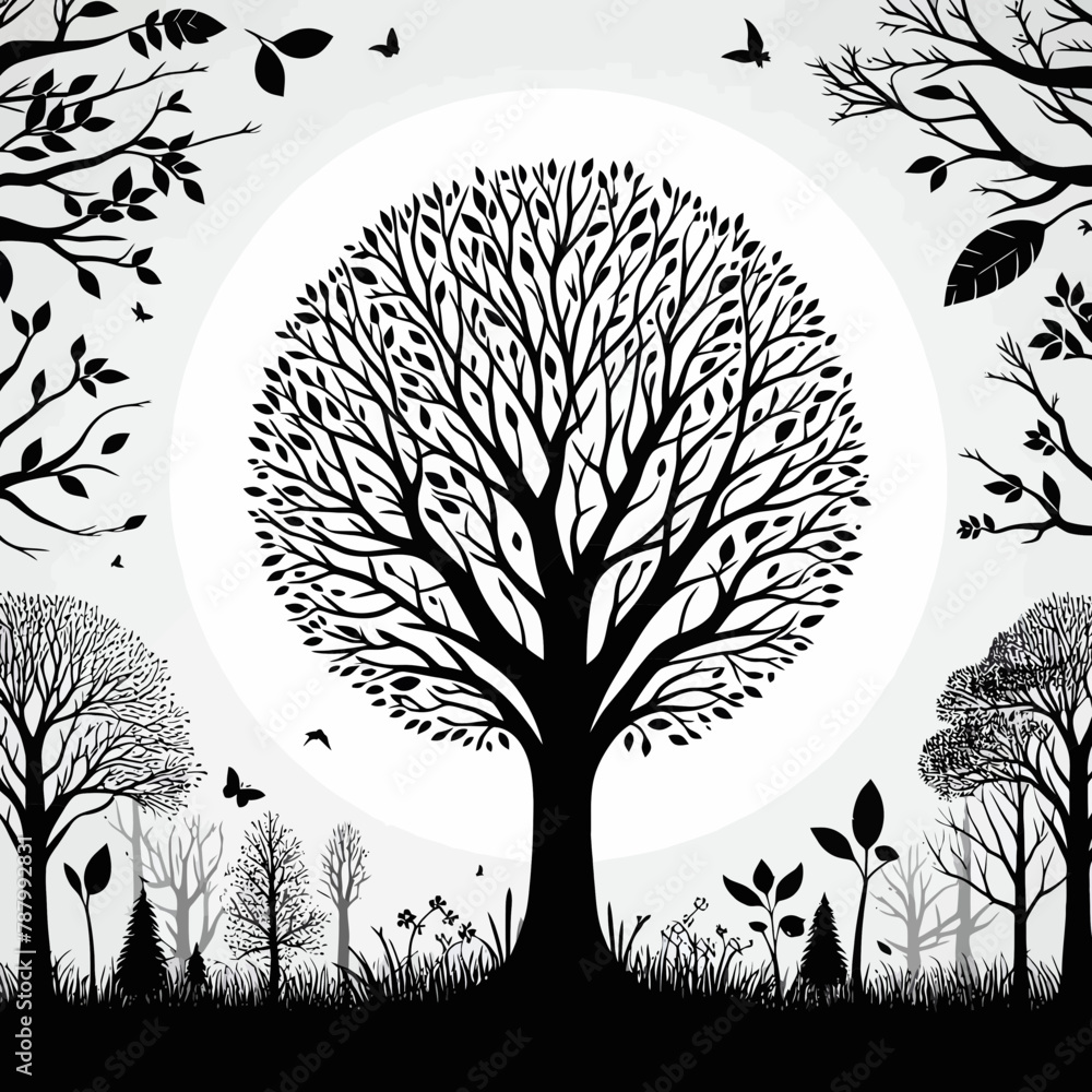 Tree silhouette vector illustration White Background, silhouette tree ...