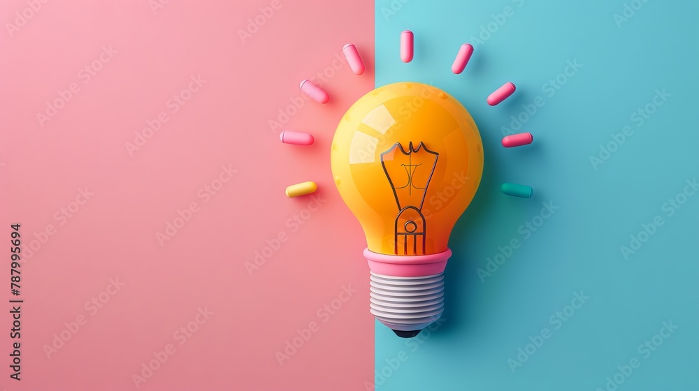 Pink and blue background split in half with a lightbulb in the center ...