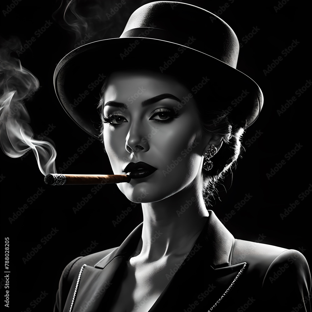 Elegant and classy woman smoking a cigarette. Beautiful woman in fur from the 1960s. Stock Photo ...