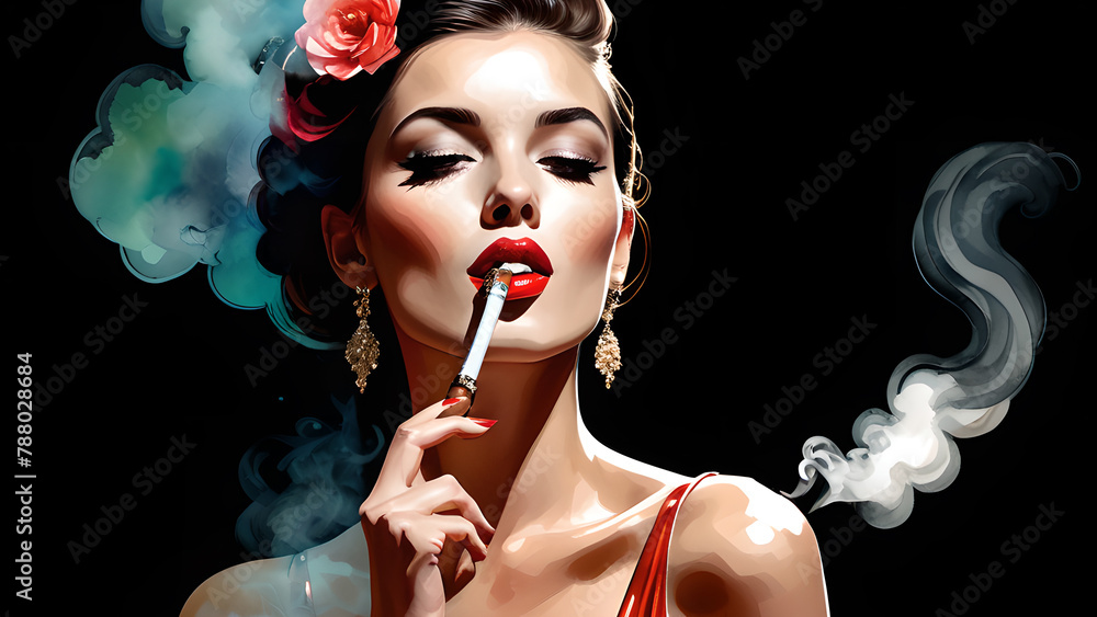 Elegant And Classy Woman Smoking A Cigarette Beautiful Woman In Fur