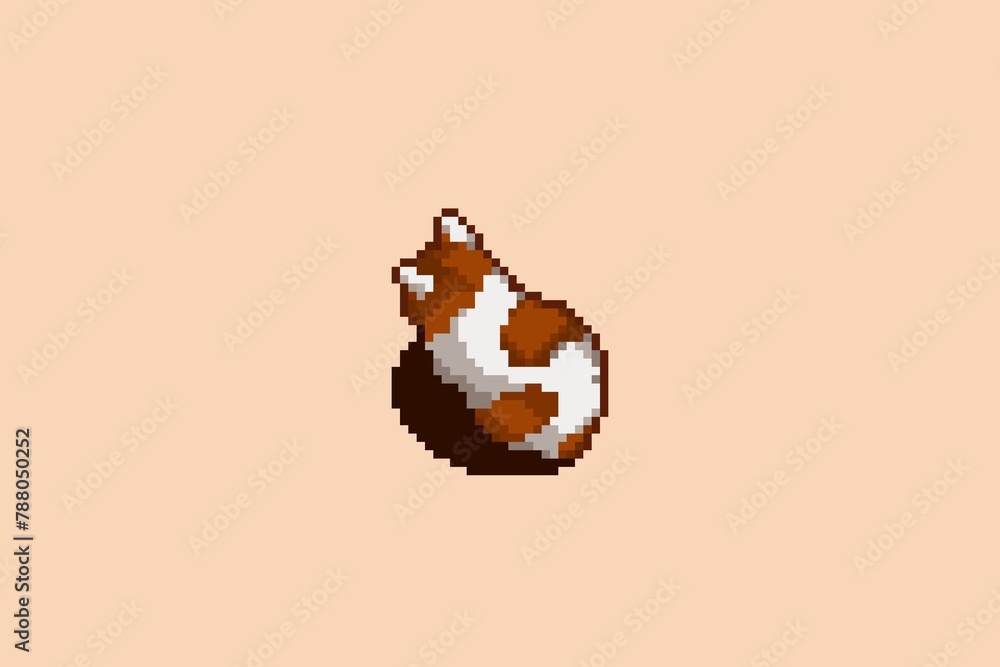 Pixel art of picture a sitting cat seen from behind with pastel ...