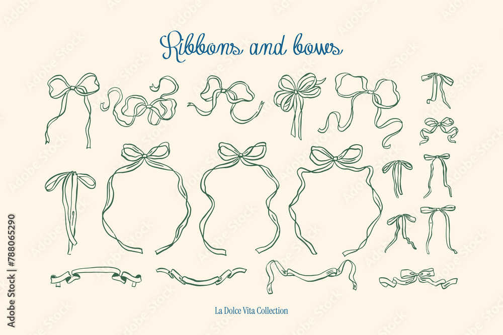 Minimalist hand drawn ribbons and bows vector illustration collection ...