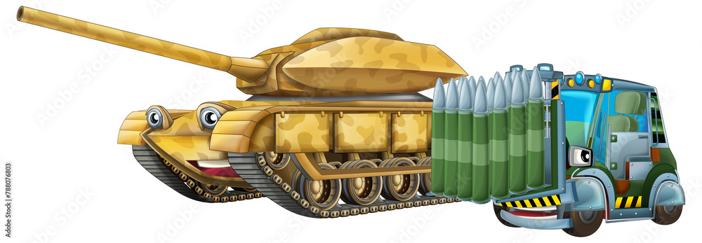 cartoon scene with two military army cars vehicles with forklift theme ...