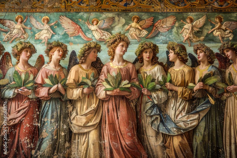 Angels and Knights Renaissance Art. Generated Image. A digital ...