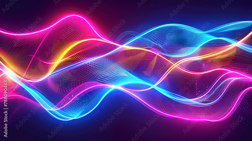 abstract background with wavy line ,Glowing pink blue red neon light in ...