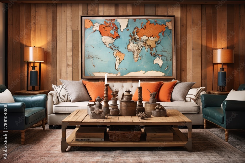 Nautical Themed Living Room Designs: Ocean Map Wall Art & Explorer's ...