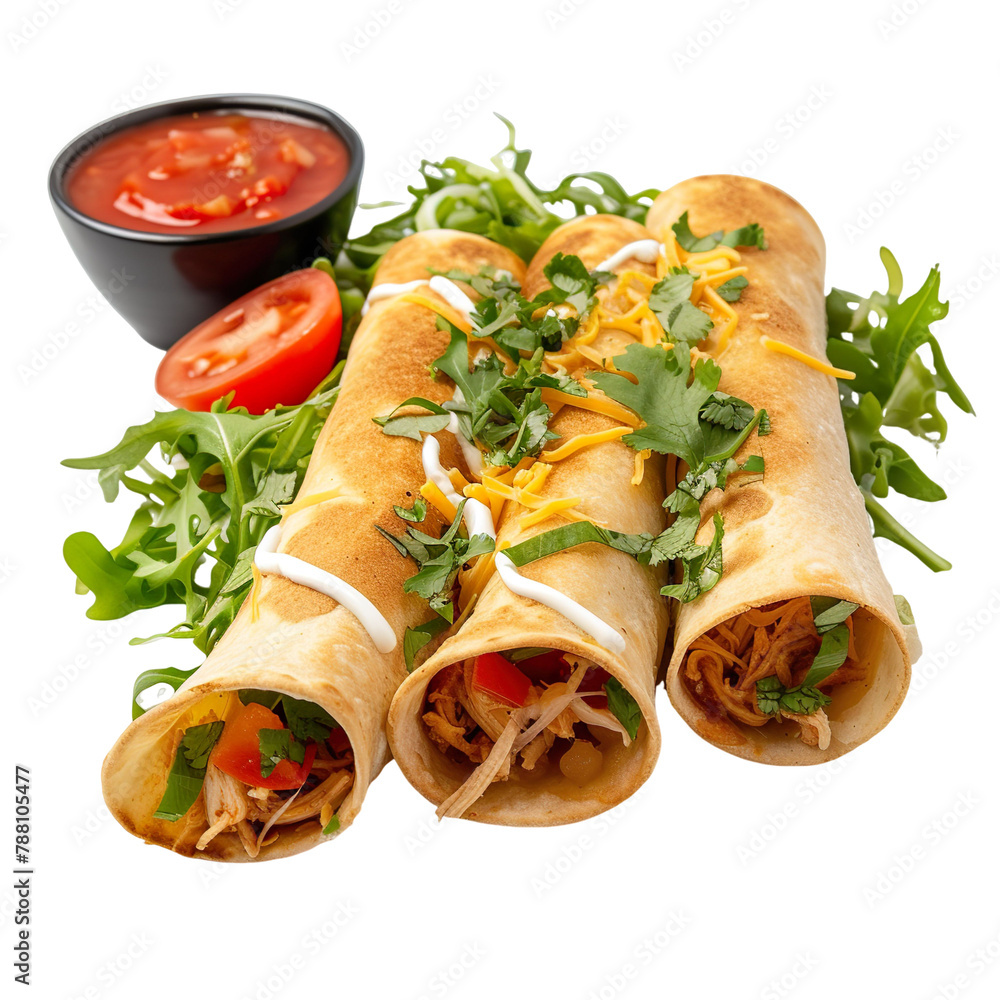 Front view of Flautas de Pollo with Mexican chicken flautas, featuring ...