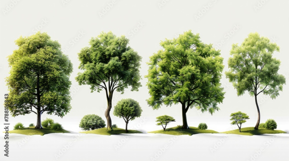 A set of realistic trees isolated on white background, collection with ...