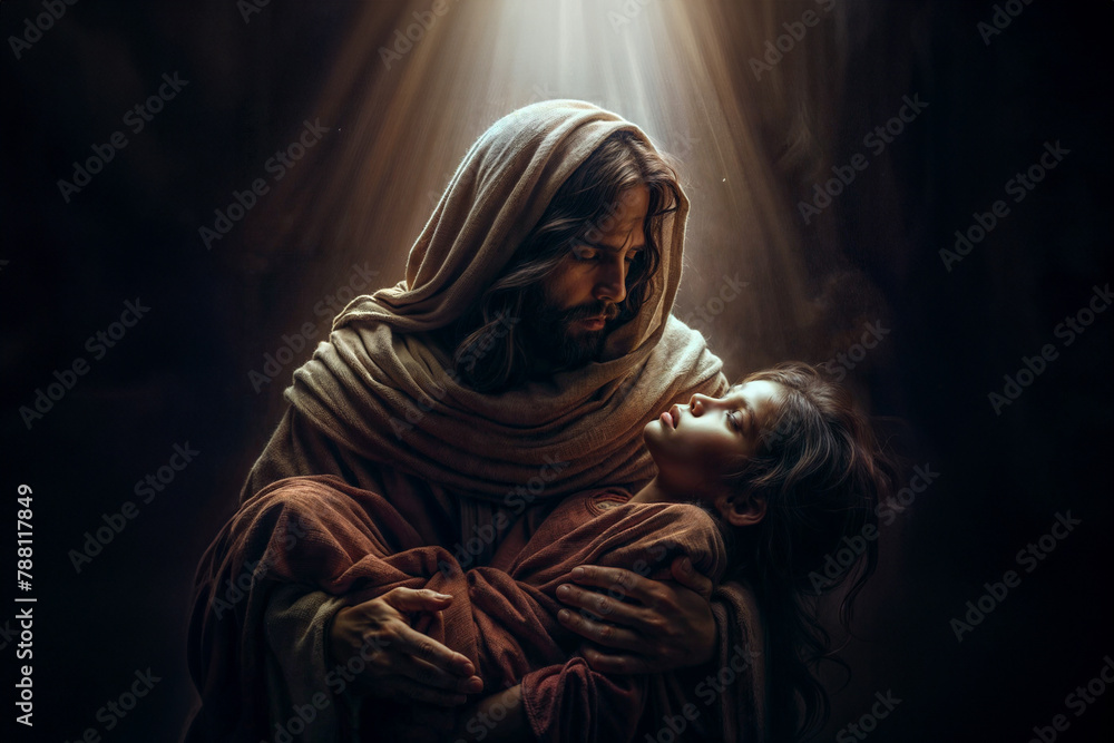Jesus Raising Jairus' Daughter: Miracle of Resurrection Stock Photo ...
