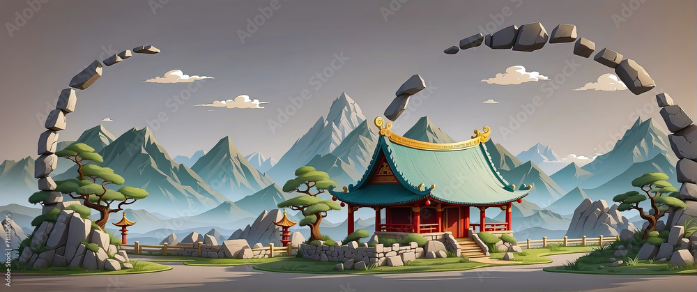 Anime Background and Wallpaper. Chinese arch in anime style against ...