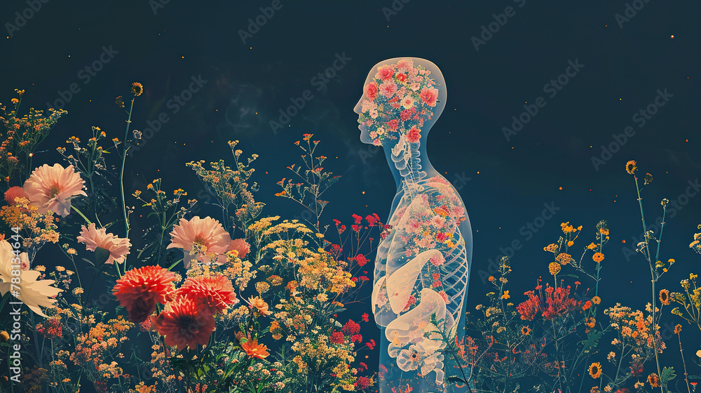 human silhouette lungs art with floral and leaf patterns world ...
