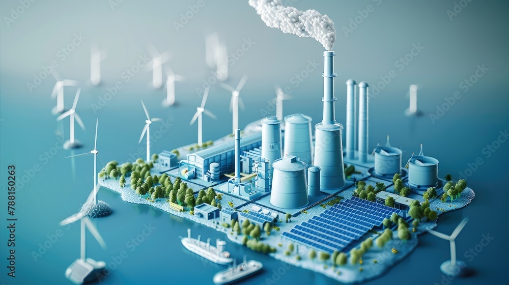 Isometric illustration of an industrial factory without smoke coming ...