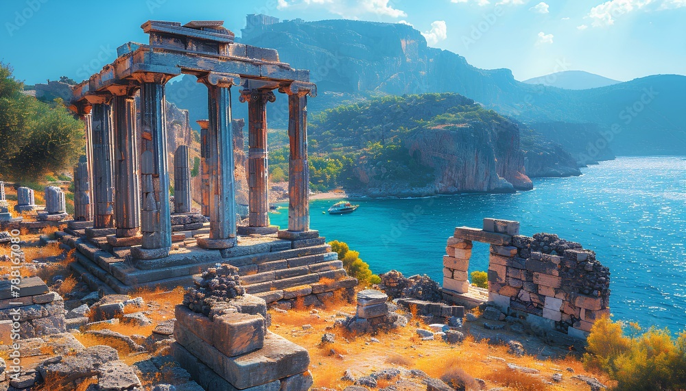 Ruins of an Ancient Greek temple. Ancient Roman forum ruins on the ...