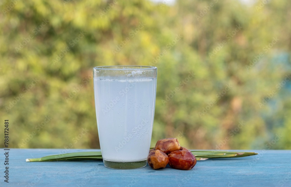 Khejur Ras or Date Palm Tree Juice in Glass with Phoenix Dactylifera ...