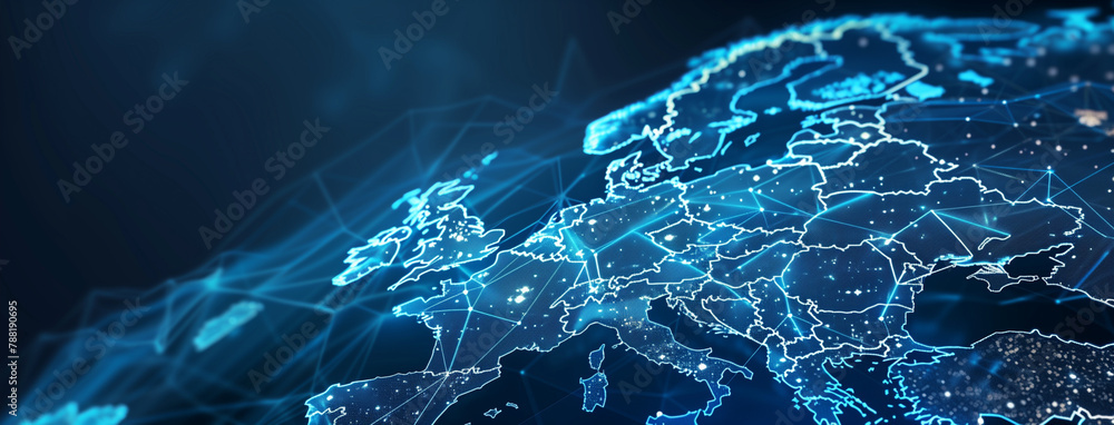abstract blue background, Abstract digital map of Western Europe ...