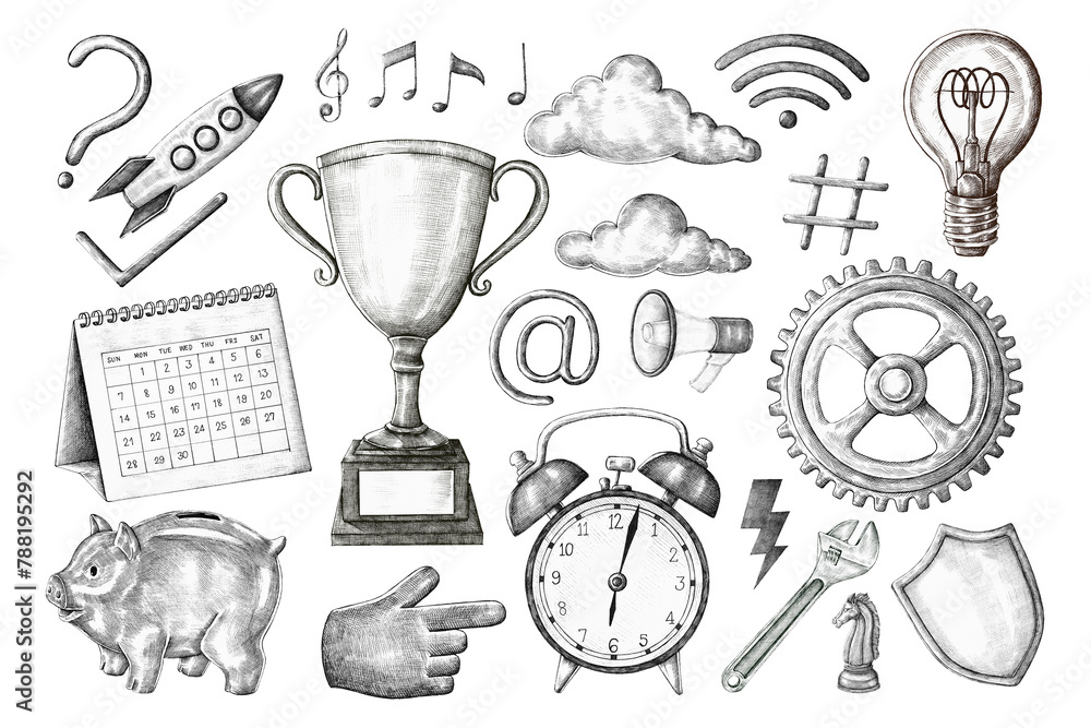 Png grayscale hand drawn cartoon icon collection Stock Illustration ...