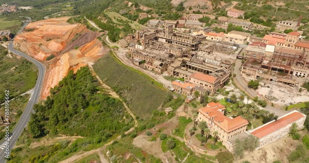 Aerial view of the former Monteponi mine, near Iglesias in Sardinia ...