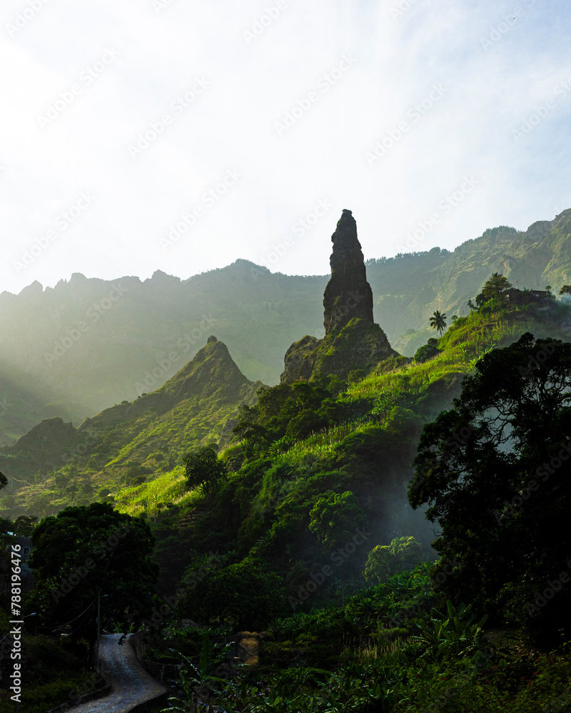 View of XoXo in Ribeira da Torre valley during sunrise, Cova-Paul ...