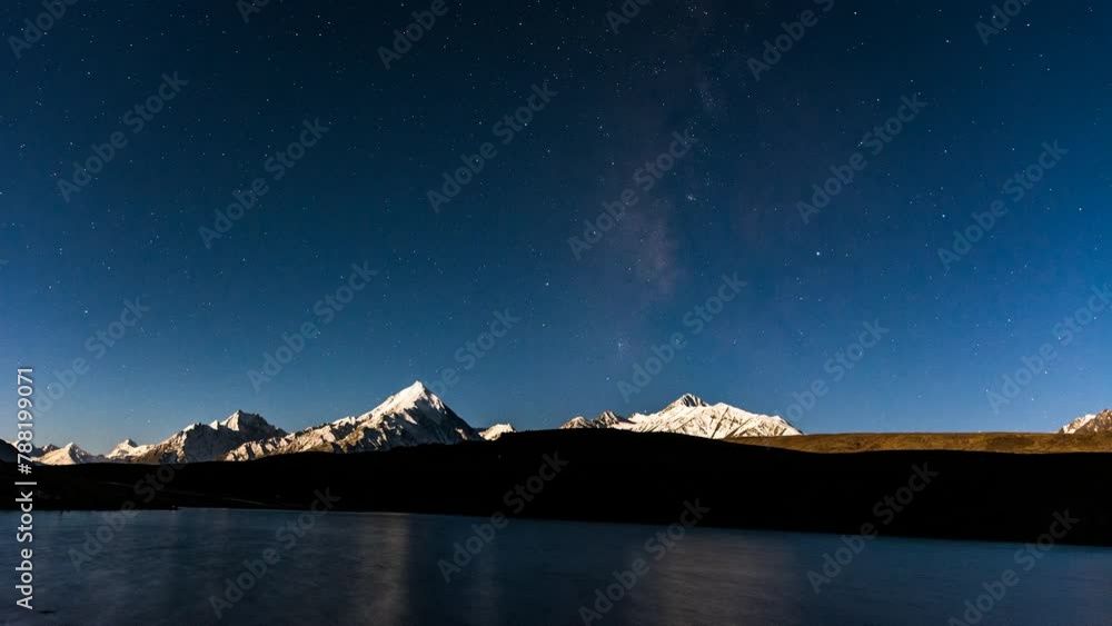 Vidéo Stock Chandratal lake with milkyway background on full moon night ...