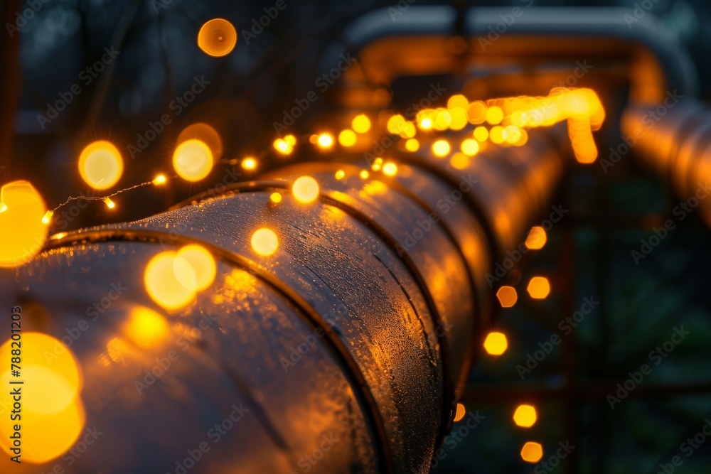A close-up photo showcasing a pipe adorned with various lights ...