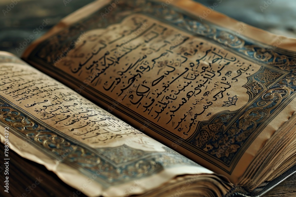 Ancient Book With Arabic Writing, An open book with the word "Islam ...