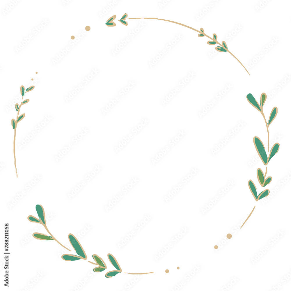 Leafy circle frame png clipart, gold and green aesthetic design Stock ...