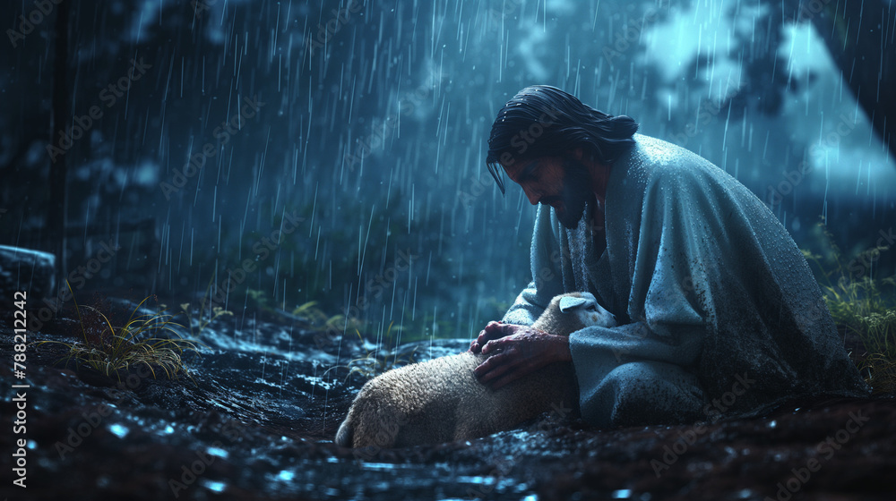 Jesus rettet das verlorene Lamm - Jesus saves the lost lamb Stock Photo ...