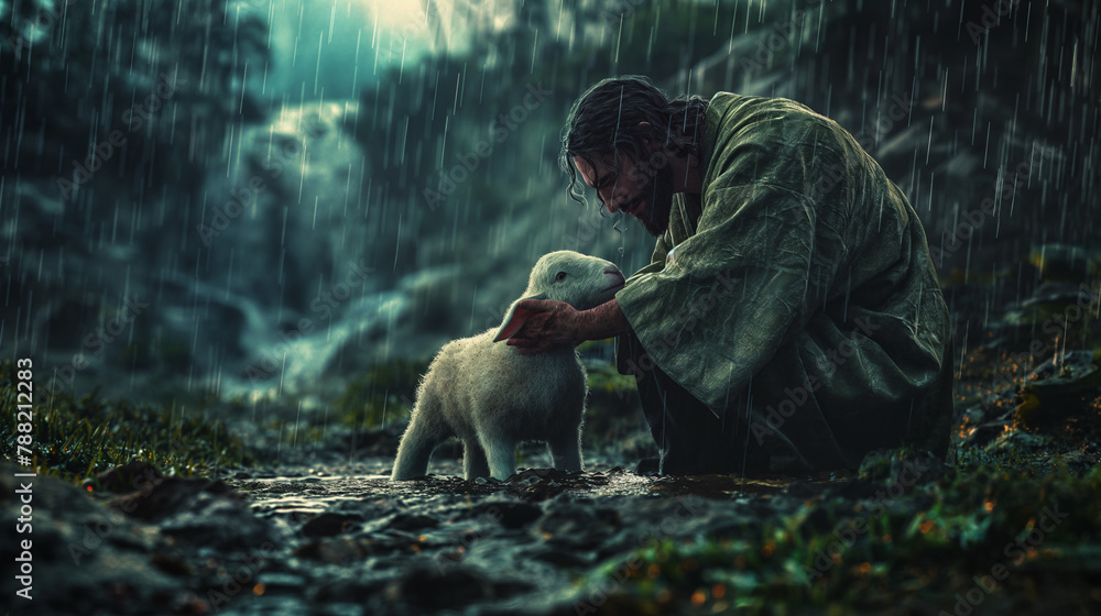 Jesus rettet das verlorene Lamm - Jesus saves the lost lamb Stock Photo ...