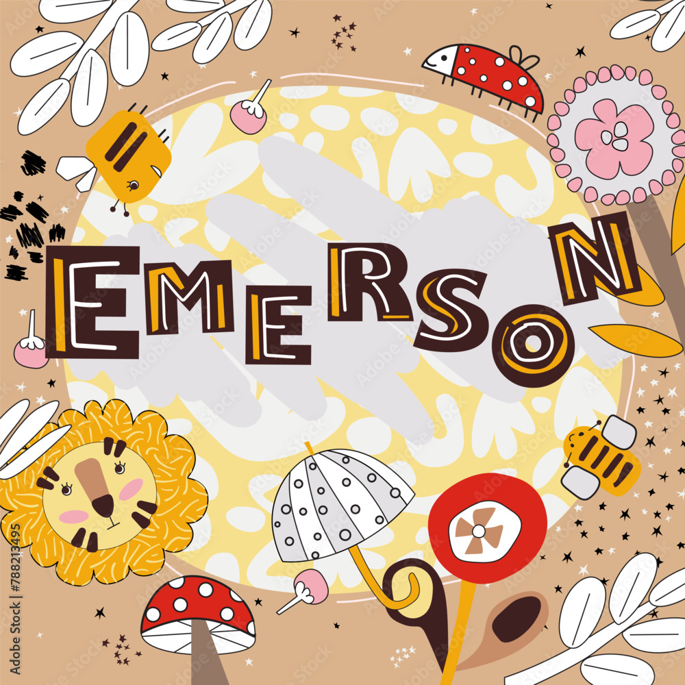 Vector illustration of a name in brown yellow and red shades ...