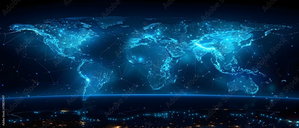 Global Economic Connectivity Map in Neon Blue. Concept Technology ...