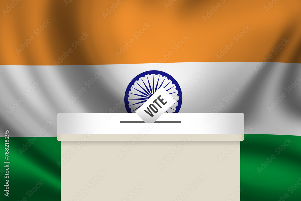 General Election in India concept background with box and voting paper ...