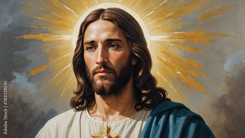 Divine Portrait of Jesus Christ Radiating with Golden Light and ...