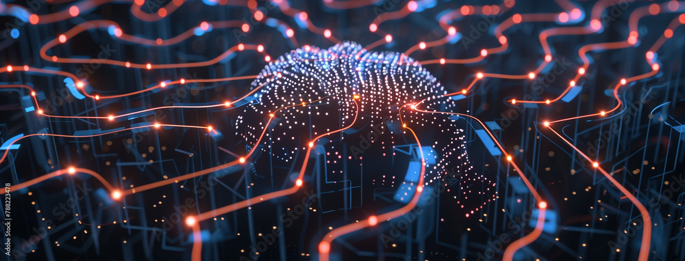 circuit board with circuit, world map, Electronic cyber brain in a ...